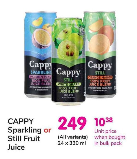 CAPPY Sparkling or Still Fruit Juice 24x330ml offer at Makro