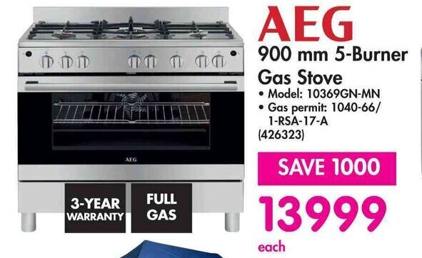 AEG 900 mm 5-Burner Gas Stove offer at Makro