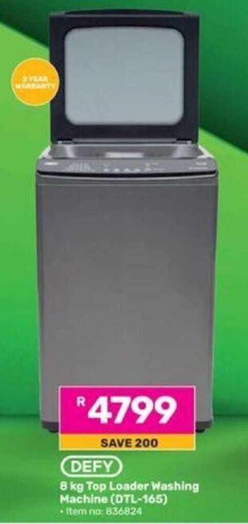 DEFY 8 kg Top Loader Washing Machine offer at Game