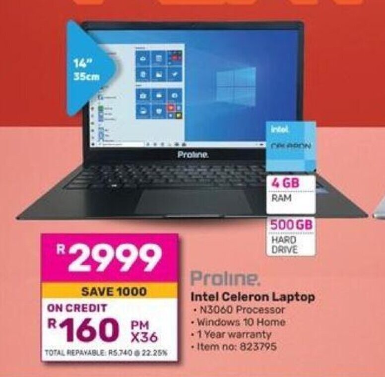 Proline Intel Celeron Laptop offer at Game