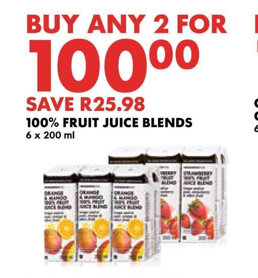 100% FRUIT JUICE BLENDS 6 x 200ml offer at Woolworths