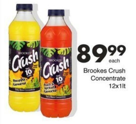 Brookes Crush Concentrate 12x1L offer at Save Hyper
