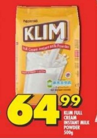 KLIM FULL CREAM INSTANT MILK POWDER 500g offer at Shoprite