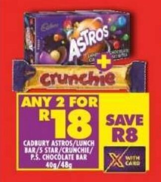 CADBURY ASTROS/LUNCH BAR/5 STAR/CRUNCHIE/ P.S. CHOCOLATE BAR 40g/48g ...
