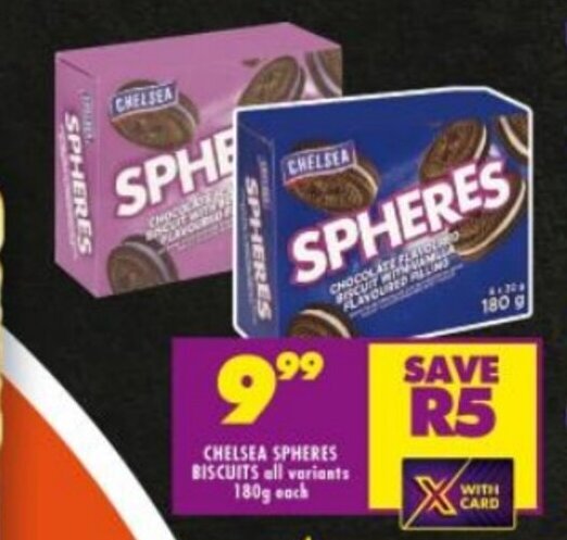 CHELSEA SPHERES BISCUITS all variants 180g each offer at Shoprite