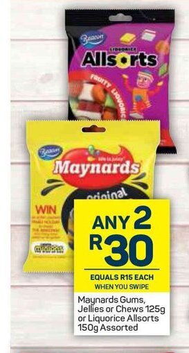 Maynards Gums, Jellies or Chews 125g or Liquorice Allsorts 150g ...