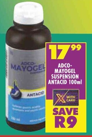 ADCO-MAYOGEL SUSPENSION ANTACID 100ml offer at Shoprite