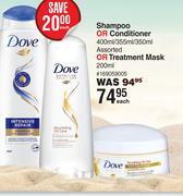 Dove shampoo or conditioner 400ml/355ml/350ml assorted or treatment ...