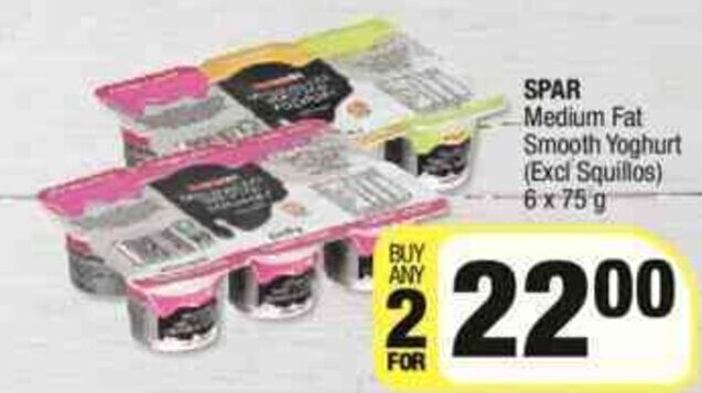 Spar Medium Fat Smooth Yoghurt 6 x 75g offer at Spar