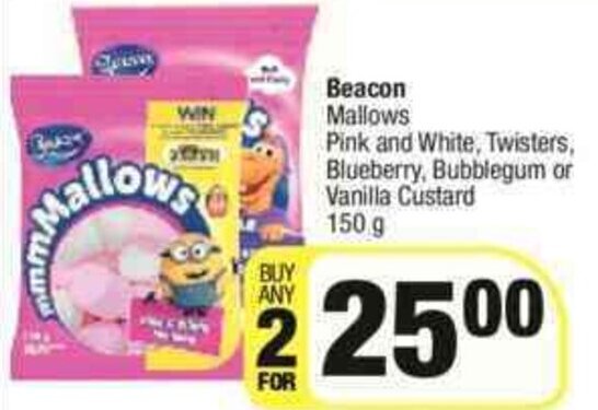 Beacon Mallows Pink And White Twisters Blueberry Bubblegum Or