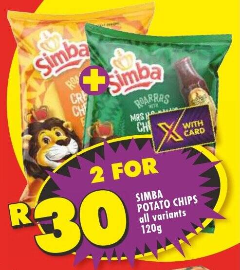 SIMBA POTATO CHIPS all variants 120g offer at Shoprite