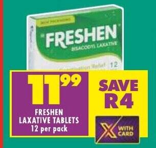 FRESHEN LAXATIVE TABLETS 12 per pack offer at Shoprite