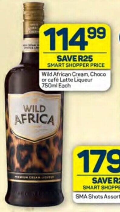 Wild African Cream, Choco or café Latte Liqueur 750ml Each offer at ...
