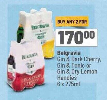 Belgravia Gin & Dark Cherry, Gin & Tonic or Gin & Dry Lemon Handies 6 x ...