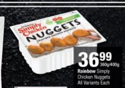Rainbow Simply Chicken Nuggets 360g/400g offer at Checkers