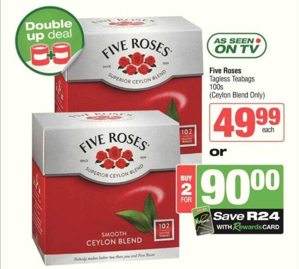Five Roses Tagless Teabags 100s (Ceylon Blend Only) offer at Spar