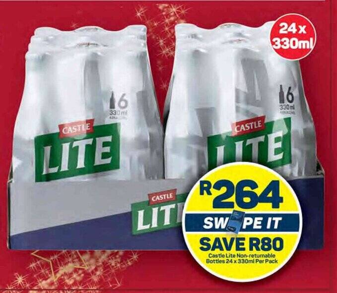 Castle Lite Non-returnable Bottles 24 x 330ml Per Pack offer at Pick n Pay