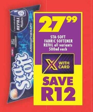 STA-SOFT FABRIC SOFTENER REFIIL all variants 500ml each offer at Shoprite