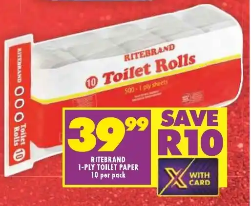 RITEBRAND 1-PLY TOILET PAPER 10 per pack offer at Shoprite
