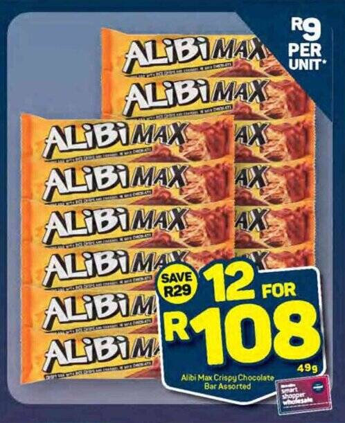 Alibi Max Crispy Chocolate Bar Assorted offer at Pick n Pay