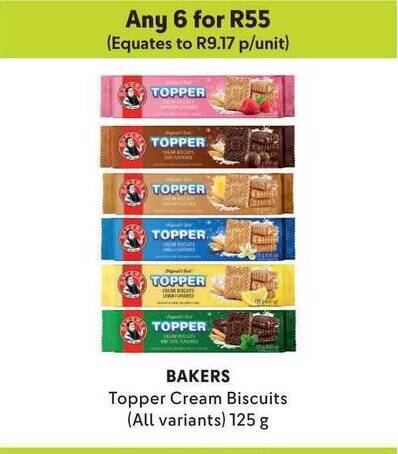 BAKERS Topper Cream Biscuits (All variants) 125g offer at Makro