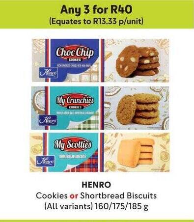 HENRO Cookies or Shortbread Biscuits (All variants) 160/175/185g offer ...