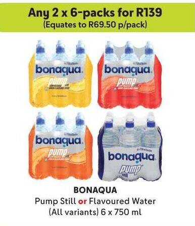 BONAQUA Pump Still or Flavoured Water (All variants) 6 x 750 ml offer ...