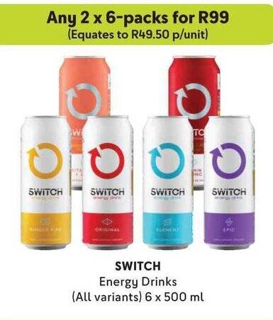 SWITCH Energy Drinks (All variants) 6 x 500 ml offer at Makro