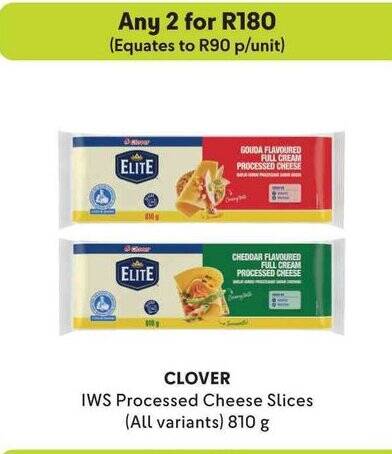 CLOVER IWS Processed Cheese Slices (All variants) 810g offer at Makro