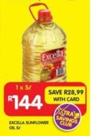 EXCELLA SUNFLOWER OIL 5L offer at Shoprite