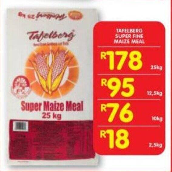 TAFELBERG SUPER FINE MAIZE MEAL 2,5kg offer at Shoprite