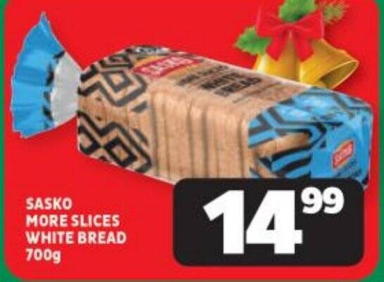 SASKO MORE SLICES WHITE BREAD 700g offer at Usave