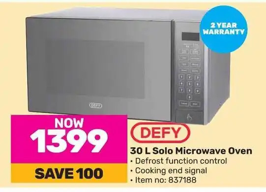 DEFY 30L Solo Microwave Oven offer at Game