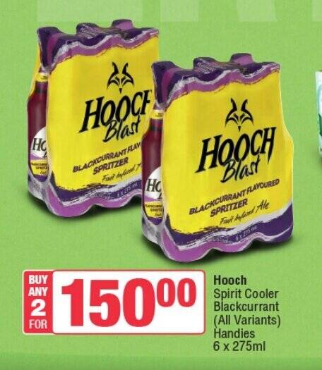 Hooch Blackcurrant (All Variants) Handies 6 x 275ml offer at Spar Tops