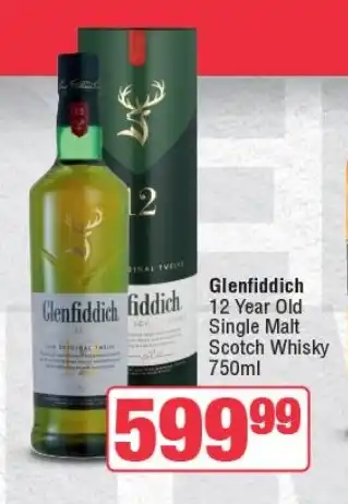Glenfiddich 12 Year Old Single Malt Scotch Whisky 750ml offer at Spar Tops