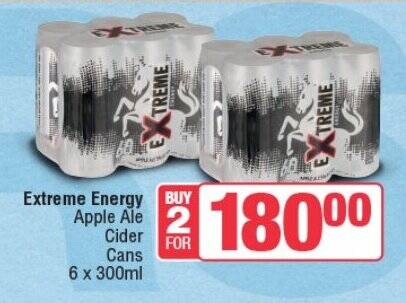 Extreme Energy Apple Ale Cider Cans 6 x 300ml offer at Spar Tops