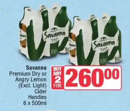 Savanna Premium Dry or Angry Lemon (Excl. Light) Cider Handies 6 x ...
