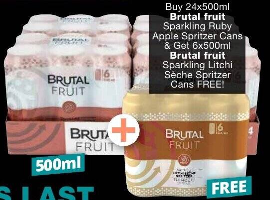 Buy 24x500ml Brutal fruit Sparkling Ruby Spritzer Cans & Get 6x500ml ...