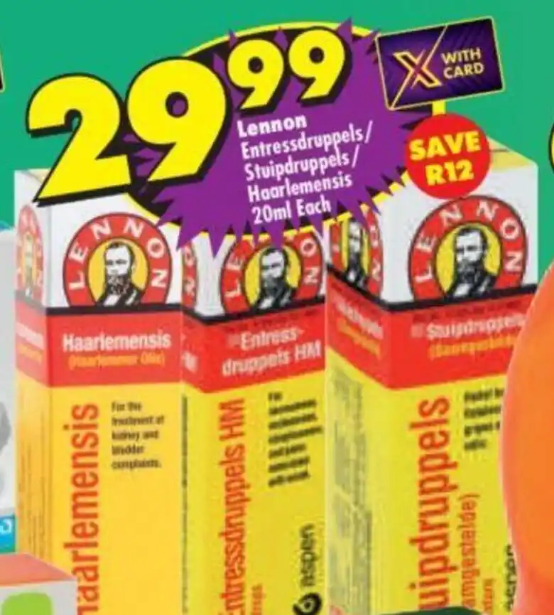 Lennon Entressdruppels/ Stuipdruppels/ Haarlemensis 20ml Each offer at ...