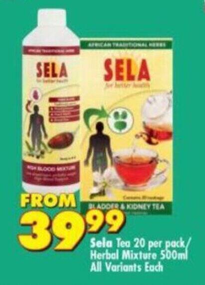 Sela Tea 20 per pack/ Herbal Mixture 500ml All Variants Each offer at ...