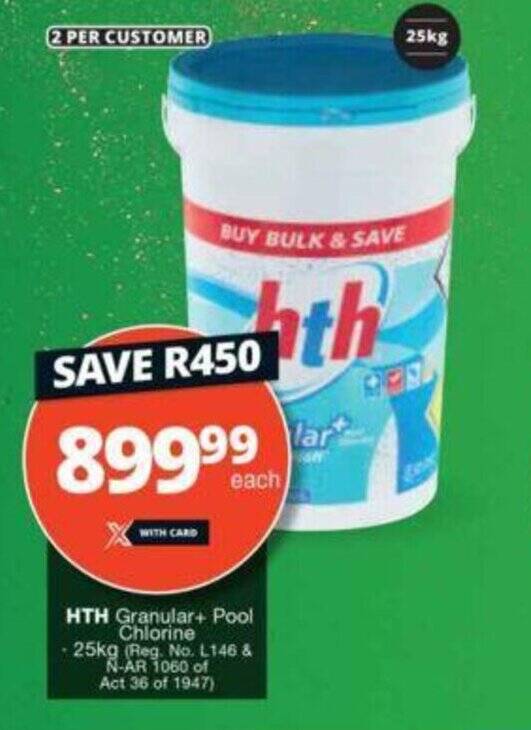 HTH Granular+ Pool Chlorine 25kg offer at Checkers