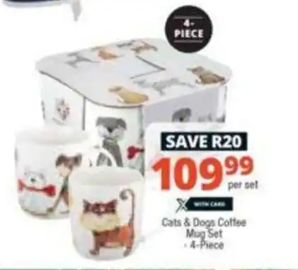 Cats & Dogs Coffee Mug Set 4-Piece offer at Checkers