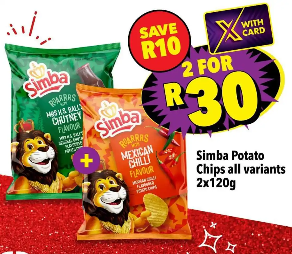 Simba Potato Chips all variants 2x120g offer at Shoprite