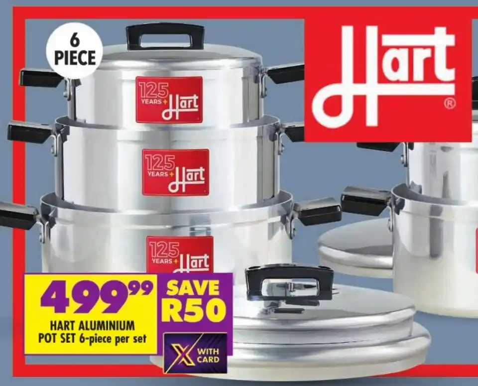 HART ALUMINIUM POT SET 6-piece per set offer at Shoprite