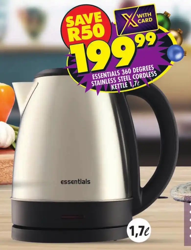 ESSENTIALS 360 DEGREES STAINLESS STEEL CORDLESS KETTLE 1,7L offer at ...