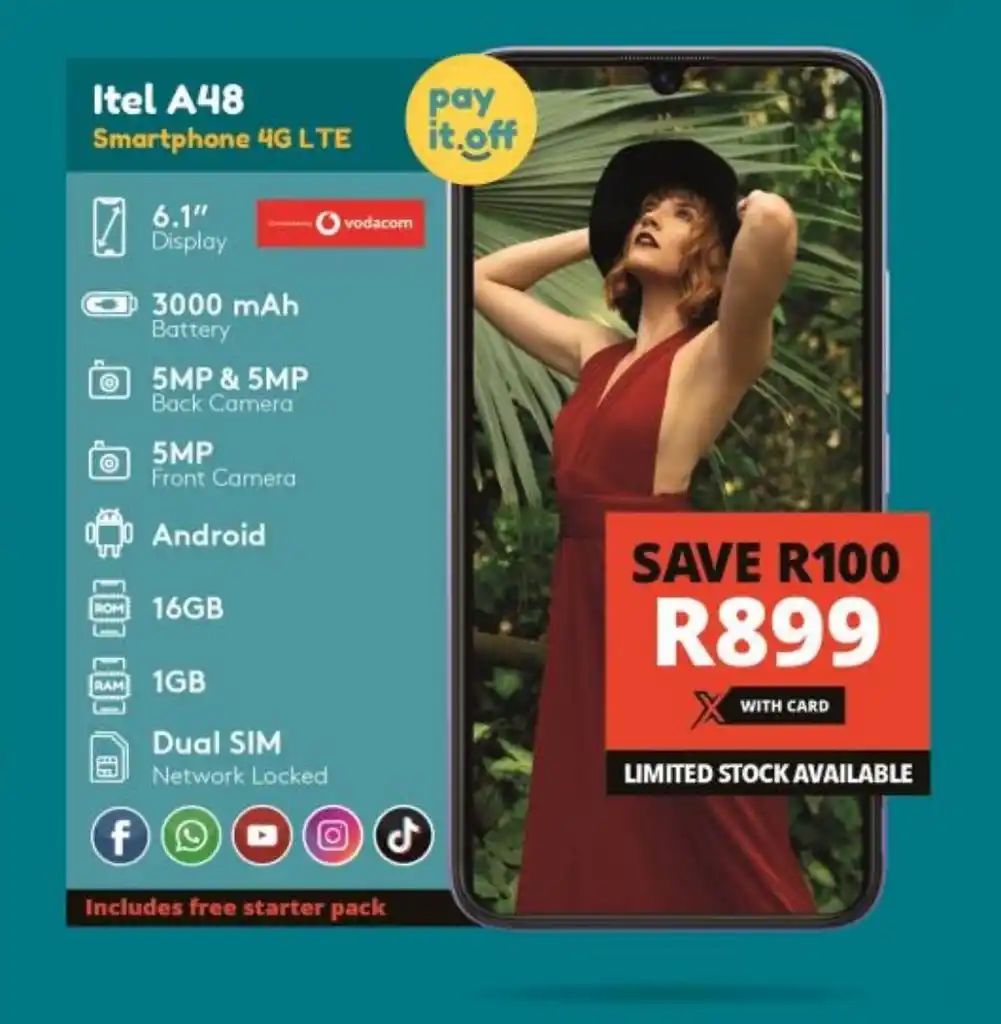 Itel A48 Smartphone 4G LTE offer at Checkers