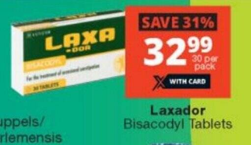 Laxador Bisacodyl Tablets offer at Checkers