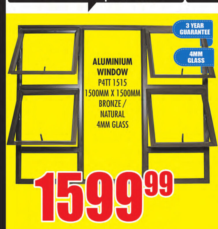 Aluminum Window P4TT 1515 1500mm X 1500mm Bronze Natural 4mm Glass