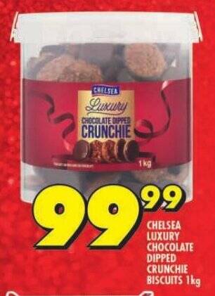 CHELSEA LUXURY CHOCOLATE DIPPED CRUNCHIE BISCUITS 1kg offer at Shoprite