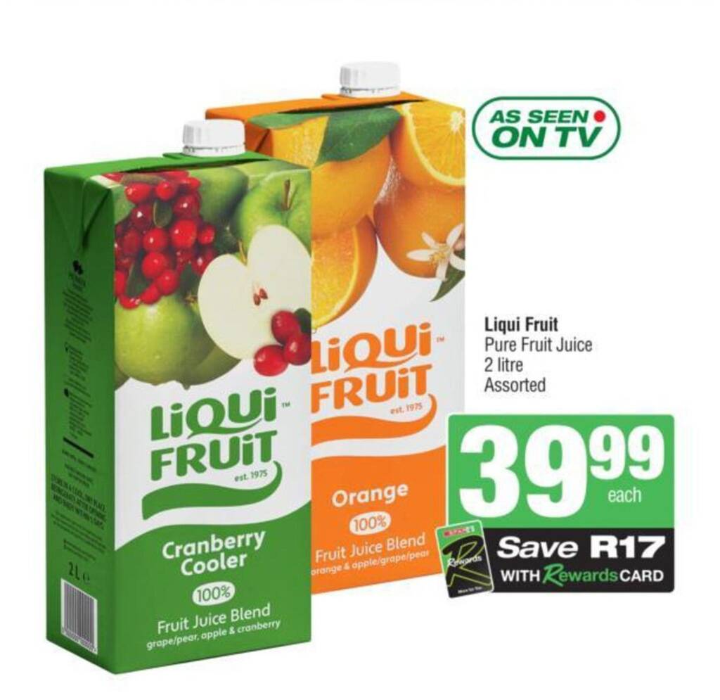 Liqui Fruit Pure Fruit Juice 2 litre Assorted offer at Spar